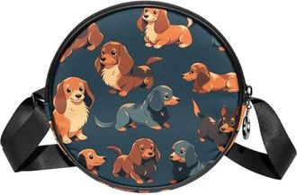 Generic Sac &agrave; bandouli&egrave;re circulaire pour femme, petit chien, sac &agrave; bandouli&egrave;re avec fermeture &eacute;clair, bretelles r&eacute;glables, sac &agrave; main rond d&eacute;contract&eacute; pour f