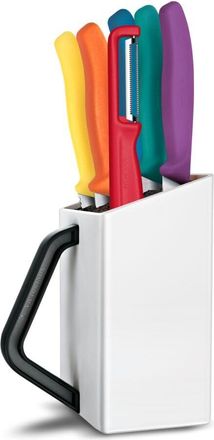 Victorinox by Swiss Army Swiss Classic Messerblock, Messerhalter, 6-teilig, Inkl. 5 Gemüsemesser, Rüstmesser und Sparschäler, Messer-Aufbewahrung