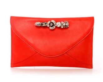 Maison du Posh Red Leather Swarovski Knuckle Clutch