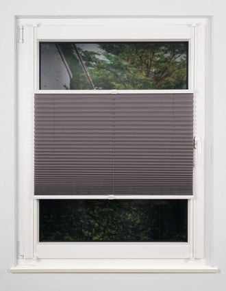 Metablo Plissee Faltrollo ohne Bohren mit Klemmträger Blickdicht Sonnenschutz Jalousie für Fenster & Tür Hellgrau 75x130 cm
