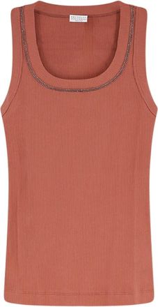 Brunello Cucinelli Femme, Tops, Orange, Taille: 42 FR Haut en jersey c&ocirc;tel&eacute;