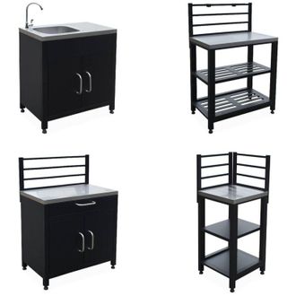 Sweeek Cuisine ext&eacute;rieure avec 4 modules en acier. meuble avec &eacute;vier. &eacute;tag&egrave;res. tiroirs. rangements