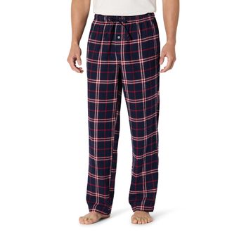 Amazon Essentials Herren Atmungsaktive Flanell-Pyjamahose (Erh&auml;ltlich In Gro&szlig; Und Schwer), Marineblau Rot Karomuster, L