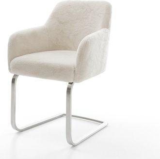 DELIFE Freischwinger Greg-Flex Pl&uuml;sch Creme-Wei&szlig; Freischwinger flach Edelstahl Taschenfederkern, Esszimmerst&uuml;hle