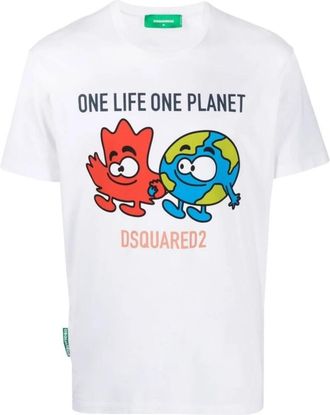 Dsquared2 One Life Planet Logo T-Shirt - - Tops - Herren - Wei&szlig; - M