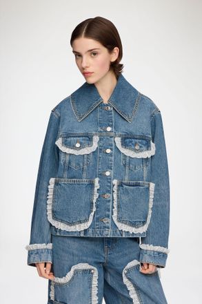 Ganni blau Jacke aus robustem Denim Bio-Baumwolle - Gr&ouml;&szlig;e 34