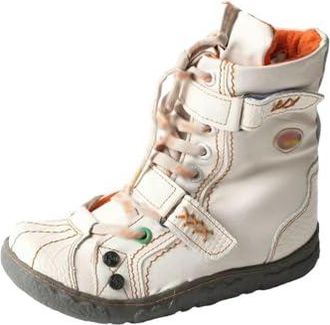 Generic QXDZSW Bottes en cuir d&eacute;lav&eacute; &agrave; double bride pour femme avec doublure en fausse fourrure, blanc, 38.5 EU