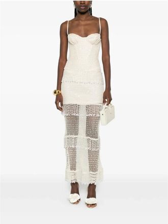 PatBo Patbo, Femme, Robes, Beige, Taille: 34 FR Crochet Bloom Beach Dress