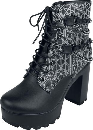 Gothicana by EMP Damen Schwarze Stiefeletten mit Alloverprint und gotischen Ornamenten EU39