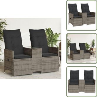 vidaXL The Living Store Gartensofa 2-Sitzer Verstellbar mit Tisch Grau Poly Rattan - Gartenbank