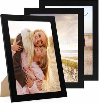 Photolini Bilderrahmen 18x24 cm Schwarz MDF-Holz, breite Rahmen, 3er Set, modern, bruchsicheres Acrylglas, zum Aufh&auml;ngen & Aufstellen, extra Zubeh&ouml;r - f&uuml;r Ihre 