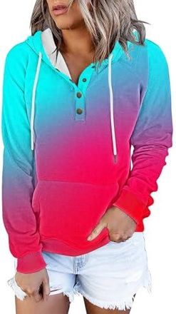 Generic Sweat-shirt d&eacute;grad&eacute; de couleur pour femme - Sweat &agrave; capuche surdimensionn&eacute; - Manches longues - Col rond - Pull &agrave; capuche - Pull &agrave; capuche - D&eacute;grad&eacute; de