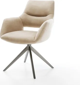 DELIFE Drehstuhl Yago-Flex mit Armlehnen Mikrofaser Beige Vintage Kreuzgestell breit Graphit 360&deg; drehbar Wippfunktion Taschenfederkern, Esszimmerst&uuml;hle