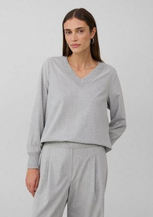 s.Oliver Langarmbluse Bluse Flanell-Bluse mit Strickkragen und -b&uuml;ndchen