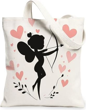 Generic Sacs fourre-tout r&eacute;utilisables en toile pour la Saint-Valentin, motif coeur mignon, sacs d&eacute;picerie r&eacute;utilisables, l&eacute;gers et lavables en toile pour le 