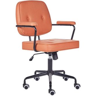 Beliani Beliani - Bürostuhl Orange Kunstleder mit Gebremsten Rollen Armlehnen Höhenverstellbar Klssisch Retro Arbeitsstuhl Home-Office Wohnzimmer