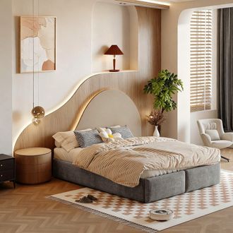 Generic Polsterbett 140x200 cm in Grau | Plattformbett ohne Kopfteil | Hydraulische Lagerung & 2 Schubladen | Modernes Bettdesign (Gray + Upholstered + 140cm*