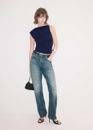 Mango Top drap&eacute; d&eacute;tail m&eacute;tallique bleu marine - Femme - XXS - MANGO
