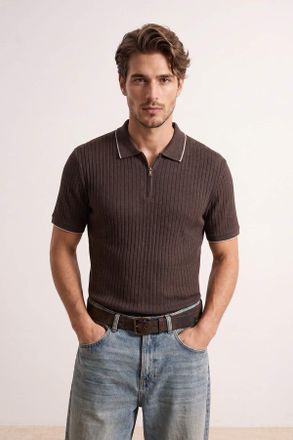 Trendyol MAN Herren Braun Einfarbig Kurz Regular Fit Poloshirts