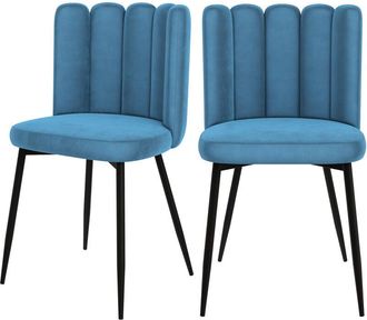 Rendez-Vous D&eacute;co Lot de 2 chaises en velours bleu et pieds en m&eacute;tal noir - ROSY