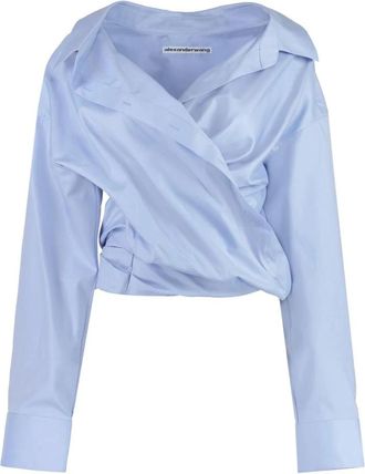 Alexander Wang Femme, Blouses et Chemises, Bleu, Taille: 32 FR Chemise asym&eacute;trique drap&eacute;e en popeline