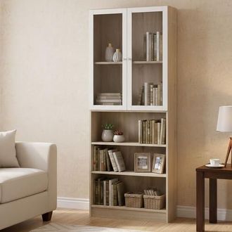 Dmora B&uuml;cherregal Alixane, B&uuml;roregal, Mobiler Buchhalter, B&uuml;cherbrett, 79x28 h203 cm, Eiche und Wei&szlig;