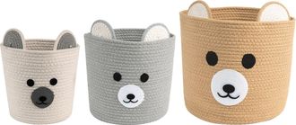 IDIMEX Kinderzimmer Aufbewahrungskorb Tanka 3er Set aus Baumwolle für Spielzeug und Wäsche - Körbe mit Tiermotiven und Griffen - Spielzeugaufbewahrung, Dekok