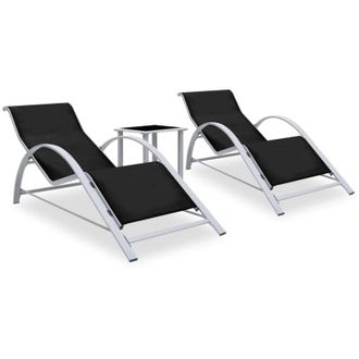 vidaXL Vidaxl - Sonnenliegen 2 Stk. mit Tisch Aluminium Schwarz