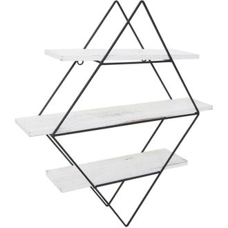 Hhg Etag&egrave;re murale 842, &eacute;tag&egrave;re suspendue, design industriel bois v&eacute;ritable 60x55x12cm, shabby blanc