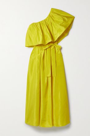 Adam Lippes Asymmetrisches Midikleid Aus Seidentaft Mit R&uuml;sche Und Bindeg&uuml;rtel - Gelb