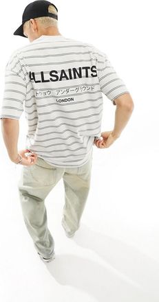 AllSaints Underground - T-shirt oversize &agrave; rayures - Gris clair