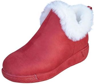 Generic Bottes dhiver chaudes avec doublure en fourrure pelucheuse - Talon plat et bout rond - Chaussures d&eacute;contract&eacute;es en daim doux - Loisirs et confortables