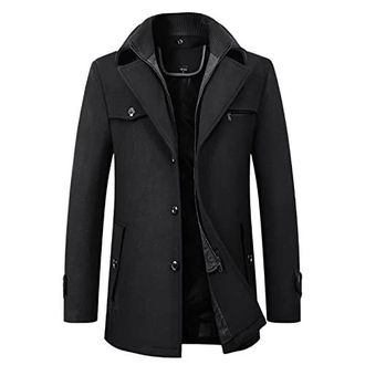 Generic Manteau daffaires pour hommes, trench &agrave; simple boutonnage pour hommes, manteau dhiver mi-long en laine &eacute;paisse, manteau trench-coat coupe r&eacute;guli&egrave;re, c