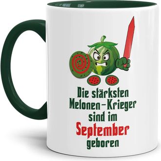 Tassendruck Geburtstags-Tasse Die st&auml;rksten Melonenkrieger Werden im September Geboren Innen & Henkel Dunkelgr&uuml;n - Melone/Mug/Cup/Becher/Lustig/Witzig/Geschenk-Id