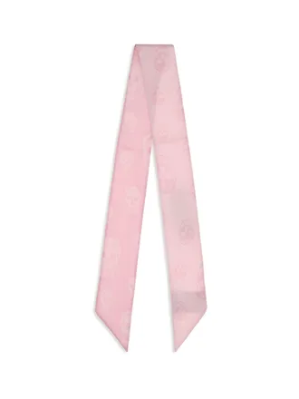 Alexander McQueen Womens Skull Ribbon Scarf Pink-Pink Silk Pink/pink Scarfs