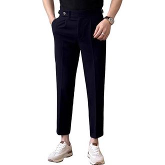 Generic Pantalon formel pour homme - Coupe ajust&eacute;e - &Eacute;lastique - Style d&eacute;contract&eacute; - L&eacute;ger - Coupe ajust&eacute;e, bleu marine, 46
