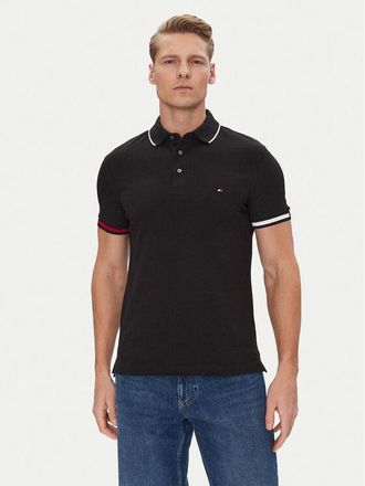 Tommy Hilfiger Poloshirt Flag Cuff MW0MW38458 Schwarz Slim Fit