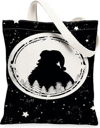 Generic Sacs fourre-tout en toile motif P&egrave;re No&euml;l, sacs de courses r&eacute;utilisables, vintage, l&eacute;gers et lavables avec bandouli&egrave;re pour cadeaux, voyage, plage, 33