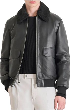 Antony Morato Homme, Vestes, Noir, Taille: M Blouson en cuir coupe droite avec col teddy
