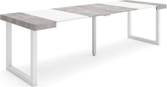 Skraut Home | Ausziehbarertisch | Multifunktionaler ausziehbarer | 260 | Für 12 Gäste | Massivholz Beine | Moderner Stil | Mattweiß und Zement