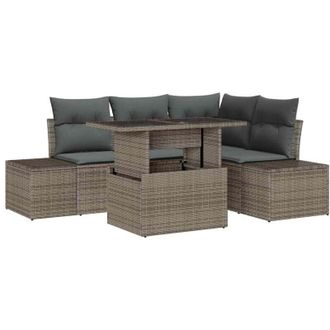 vidaXL Garten Sofa Set Set von 5 Grau Rattan, Polyester Garten Sofa Set - Vidaxl