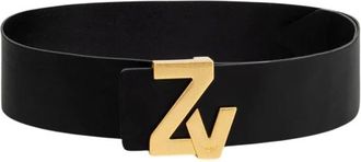 Zadig&Voltaire Femme, Accessoires, Noir, Taille: S Ceinture Noire Initiale 4 avec Boucle Dorée