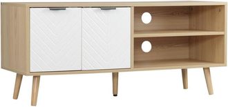 HOMCOM Homcom - Meuble tv bas sur pied style scandinave 2 portes 2 niches piètement effilé incliné bois panneaux blanc aspect bois