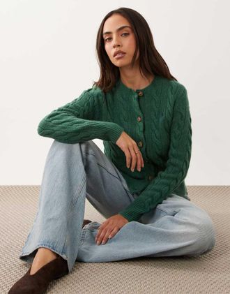Polo Ralph Lauren Gilet en maille torsad&eacute;e de laine m&eacute;lang&eacute;e avec logo embl&eacute;matique - Vert