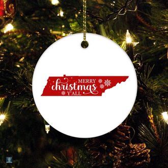 Generic Merry Christmas Yall US State Tennessee Weihnachten Keramik Ornament Staatsform Silhouette USA Ornament Andenken Urlaub Geschenk Weihnachtsbaum H&auml;ngez