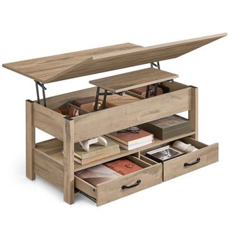 Vasagle Couchtisch, höhenverstellbarer Wohnzimmertisch, Gaszylinder, 2 Schubladen und 3 versteckte Fächer, Kaffeetisch, 1 offenes Fach, für Wohnzimmer, Homeof