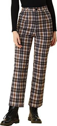 Allegra K Pantalon à Carreaux décontracté pour Femmes Pantalon de Travail à Carreaux Tartan Taille Haute élastique Jaune Blanc XXL