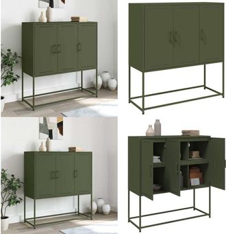 vidaXL Vidaxl - Buffet haut vert olive 100,5x39x107 cm acier - Buffet Design Industriel - Meuble Rangement Vertical - Armoire Ouverte - &Eacute;tag&egrave;res M&eacute;talliques