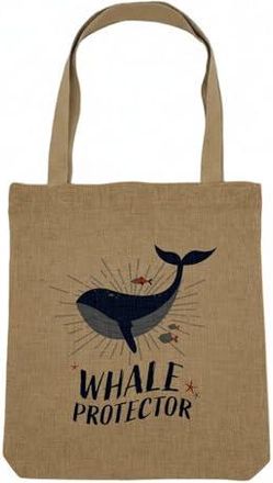 Fabulous Sac Shopping Tote Bag Aspect Lin - Whale Protector Sea Ocean Ecology - Sac de Courses Toile Epaisse 360g Beige Naturel Cabas Port&eacute; Epaule Solide Impri