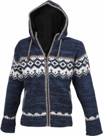 Kunst und Magie Strickjacke Herren Strickjacke Schurwolle Nordisches Muster Wolle Jacke+Kapuze
